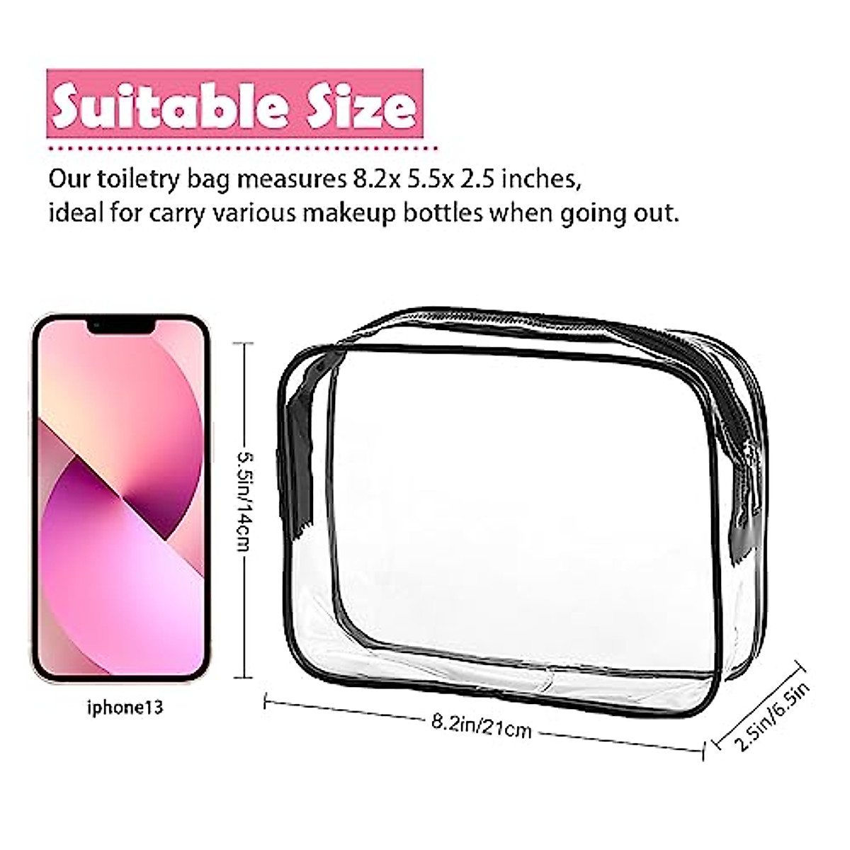 CADAVO TSA Approved Toiletry Bag, 3 Pack Clear Travel Bags for Toiletries, Quart Size Makeup Cosmetic Bag Organizer for Women Men Travel Accessories(Black)