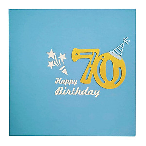 iGifts And Cards Happy 70th Blue Birthday Party Box 3D Pop Up Greeting Card – Seventy, Awesome, Balloons, Unique, Celebration, Feliz Cumpleaños, Fun, Festive