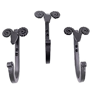 The Metal Magician Sheep Headed Iron Hooks Wall Mount Black Hanger Set of 3 Heavy Duty Towel Holder for Hanging Hats, Coat, Keys, Clothes, Bags Closet Hooks for Bathroom, Kitchen, Entryway