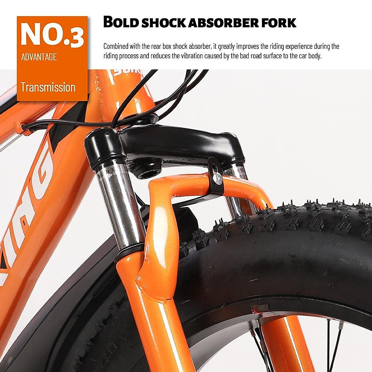 DSVF 26in 4.0 Fat Tire Mens Mountain Bike Road Bicycle, Medium Aluminum Frame City Bike, 21 Speed Adults Teens Road Bicycle Disc Brake Aluminum Soft Cushion Racing Bike【US Stock】 (Orange)