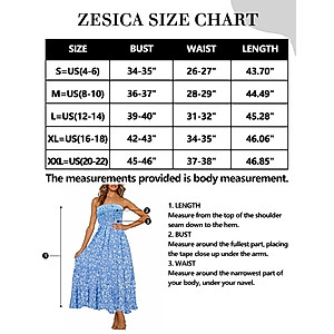 ZESICA Women's Summer Bohemian Floral Printed Strapless Beach Party Long Maxi Dress,Blue,Large