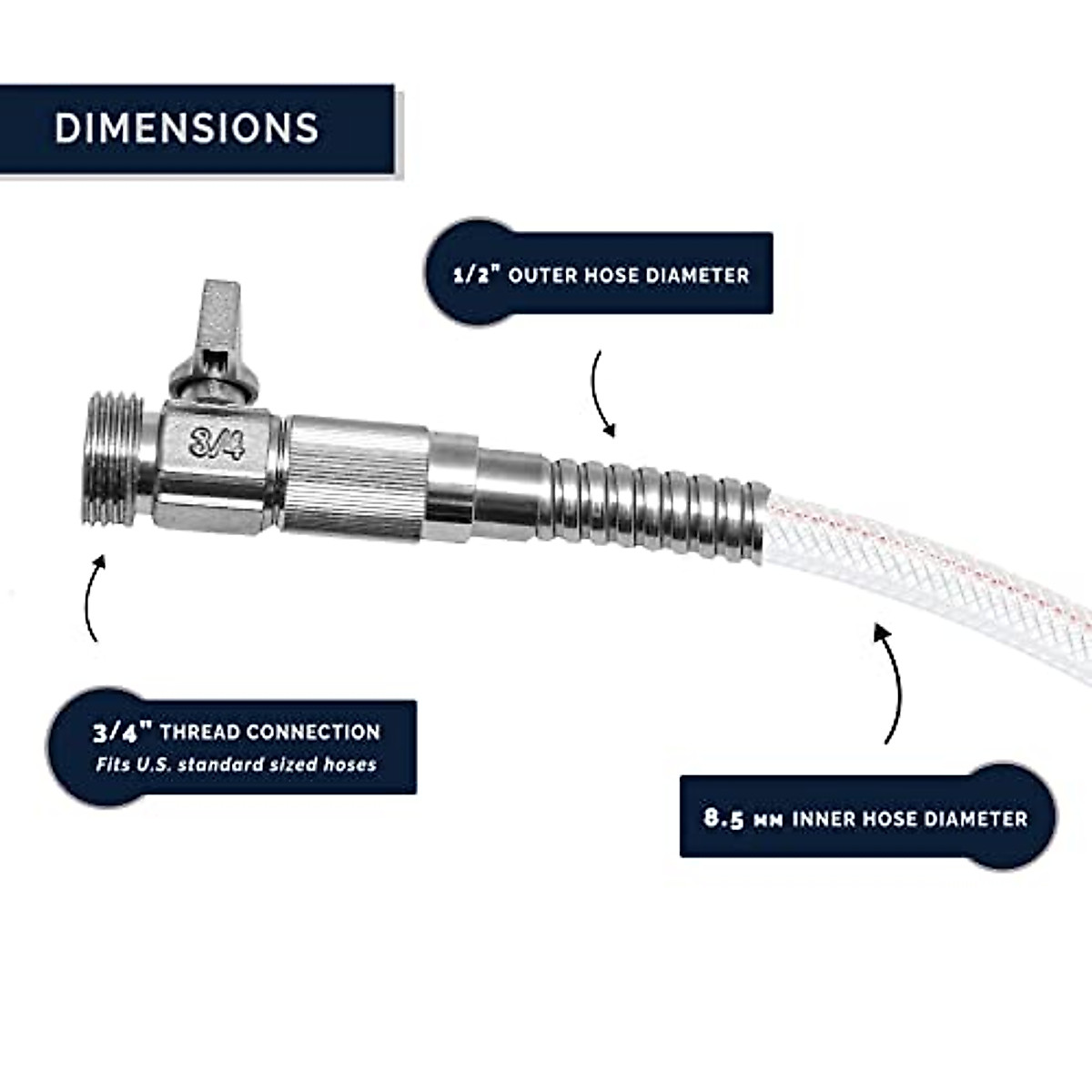 Morvat Heavy Duty 150 Foot Stainless Steel Garden Hose with All Brass Shut-Off Valve, Kink and Tangle Free, Crush and Puncture Resistant, Includes Roll of Teflon Tape and Extra Washers