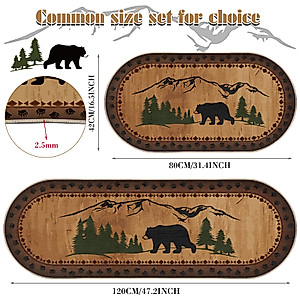 2 Pcs Bear Non Skid Rug Rustic Lodge Theme Area Rug with Bear and Cub Scene Cabin Rug Bear Farmhouse Rug Winter Kitchen Cabin Rug Christmas Bear Decor for Home Bathroom Bedroom Living Room