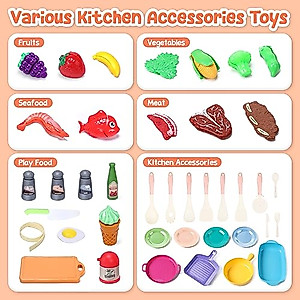 CUTE STONE Kids Play Kitchen Toy Accessories, Toddler Pretend Cooking Playset with Toys Cookware and Utensils, Toys Food for Cutting Play, Kids Cooking Set Education Learning Gift for Boys Girls