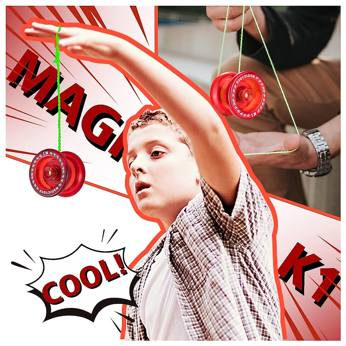 Pack of 3 Beginner Yoyos for Kids, MAGICYOYO K1-Plus Responsive Yoyos + 3 Yoyo Gloves, 3 Yoyo Bags, 18 Strings, All in A Gift Box - Blue +Red +Green