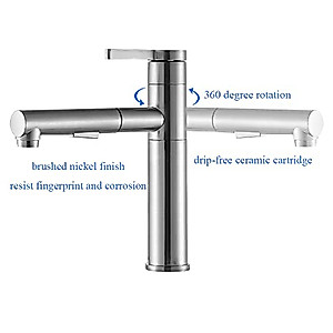 VCCUCINE Pull Out Kitchen Faucet, Single Lever Handle Stainless Steel Small Kitchen Sink Faucet with Sprayer, Brushed Nickel Low Arc RV Utility Outdoor Laundry Bar Sink Faucet