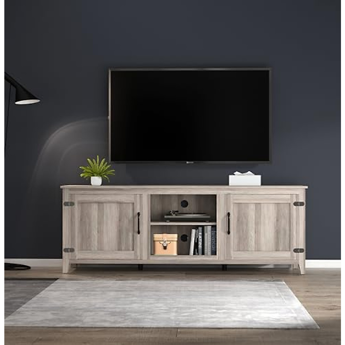 hausway TV Stand with Double Barn Doors, Entertainment Center with Storage Cabinets, Television Stands for TVs up to 80 inches, Modern Farmhouse Furniture for Living Room, Bedroom (Grey)