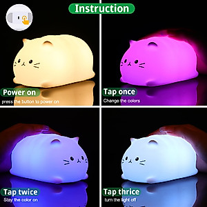 Tremdwoto Cat Lamp for Kids, Rechargeable Silicone Cat Night Light with 7 Colors Changing, Kitty Nightlight for Cat Lover Girls (Cat-A)