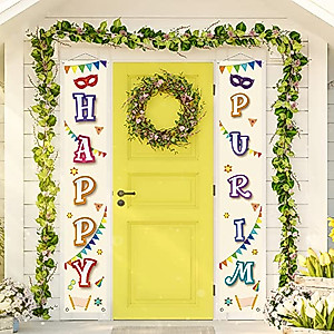 Jiudungs Purim Decoration Outdoor Happy Purim Porch Banner Purim Decor Jewish Purim Decoration and Supplies for Home