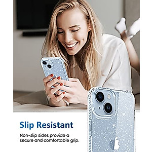 MIODIK for iPhone 14 Case with Screen Protector + Camera Lens Protector, [Non-Yellowing] Clear Glitter Phone Case, [Military-Grade Protective] Shockproof Women Cover for 6.1 Inch - Sparkle Clear
