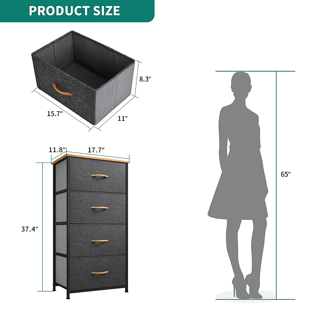 YITAHOME Dresser with 4 Drawers - Fabric Storage Tower, Organizer Unit for Bedroom, Living Room, Hallway, Closets - Sturdy Steel Frame, Wooden Top & Easy Pull Fabric Bins