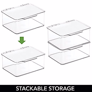 mDesign Plastic Craft Room Stackable Storage Organizer Box Containers with Hinged Lid for Thread, Beads, Ribbon, Glitter, Clay, Sewing, Crochet, Fabric - Lumiere Collection, 8 Pack - Clear