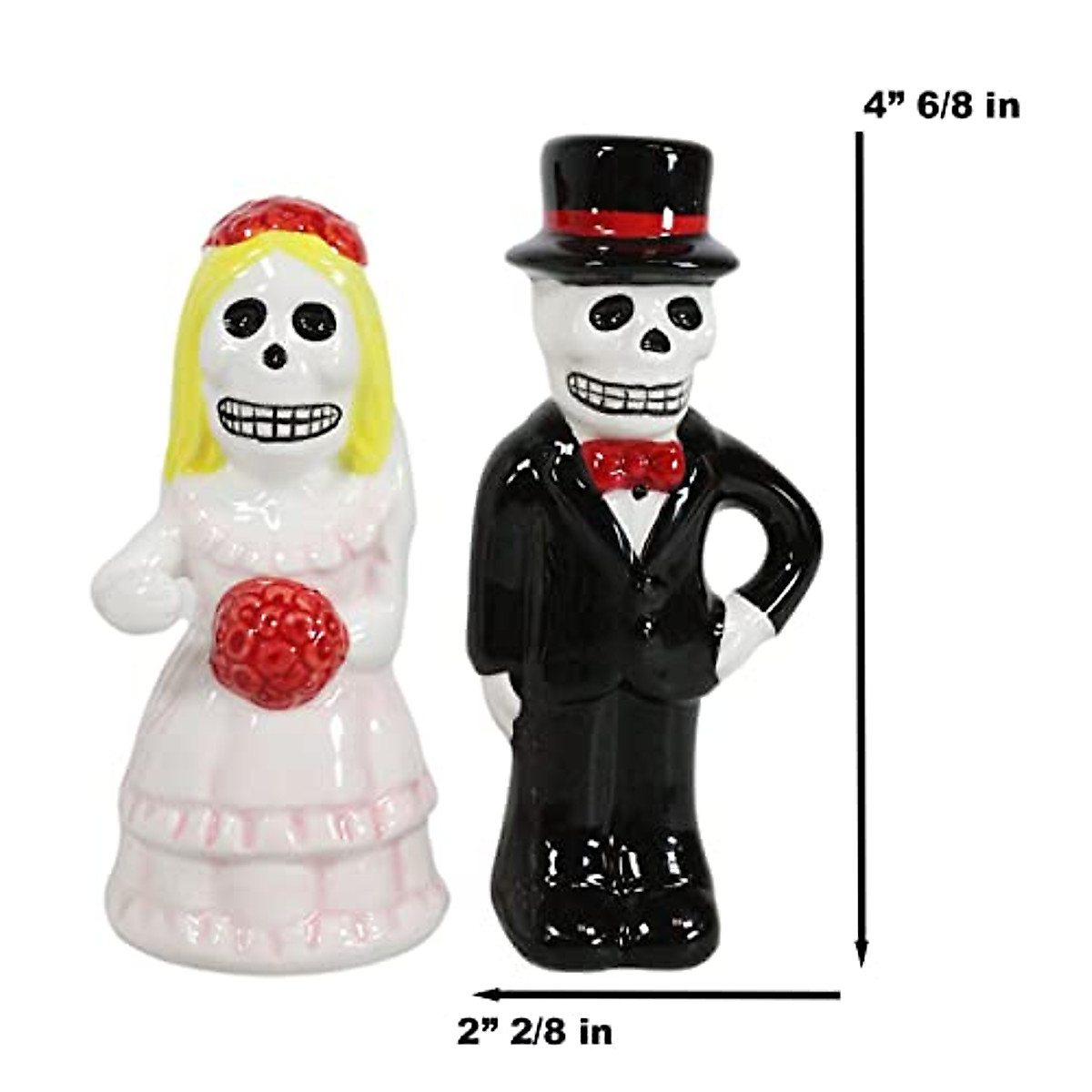 Ebros Gift Day Of The Dead Skeleton Couple Wedding Bride With Flowers And Groom Salt And Pepper Shakers Set Ceramic Magnetic Skulls Skeletons Kitchen Dining Bar Countertop Accessory Figurines
