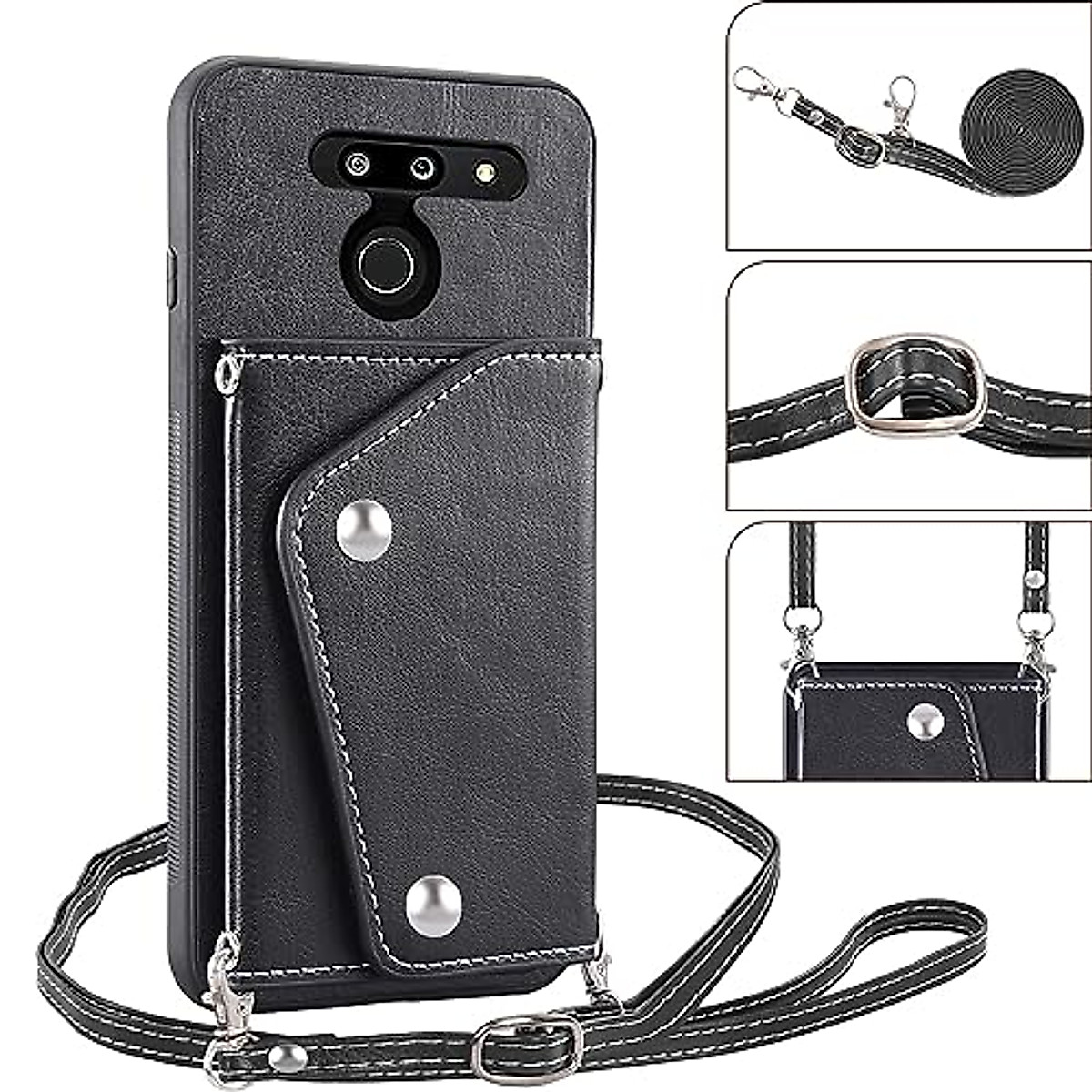 Asuwish Phone Case for LG G8 ThinQ Wallet Cover with Screen Protector and Credit Card Holder Crossbody Strap Stand Leather Cell Accessories LGG8 Thin Q G 8 LG8 G8thinq LGG8thinq 8G Women Girls Black