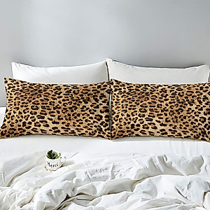 LUVIVIHOME 2PCS Luxury Leopard Duvet Cover, Twin Duvet Cover, Brown Cheetah Print Bedding, Africa Safari Animal Fur Leopard Comforter Bedspread Quilt Cover, Bedroom Decor for Women Men, 1 Pillow Sham