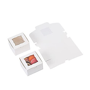 Bekoetoz 100Pcs Paper Cookie Boxes With Window Small Bakery Boxes 4x4x2.5 Inches Mini Cake Boxes For Pastries,Cupcakes,Desserts,Donuts,Chocolate Strawberries,Candy,Treat Boxes(4 * 4 * 2.5,White)