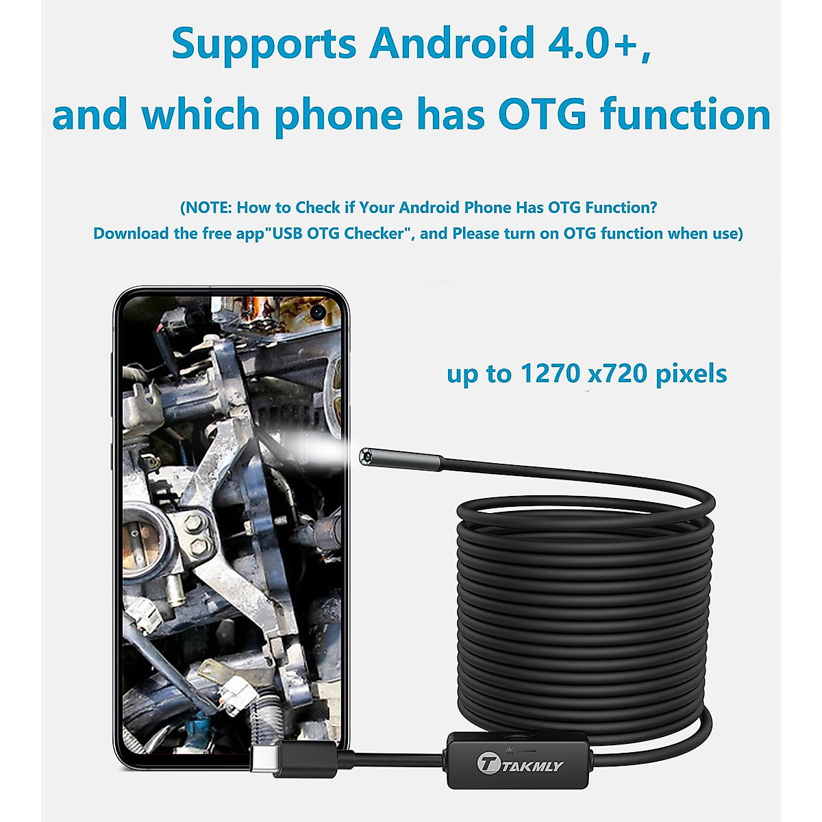 USB C Endoscope for OTG Android Phone, Computer, 5.5 mm Borescope Inspection Snake Camera Waterproof, 16.4 Ft Semi-Rigid Cord with 6 LED Lights, Compatible with Windows PC, MacBook