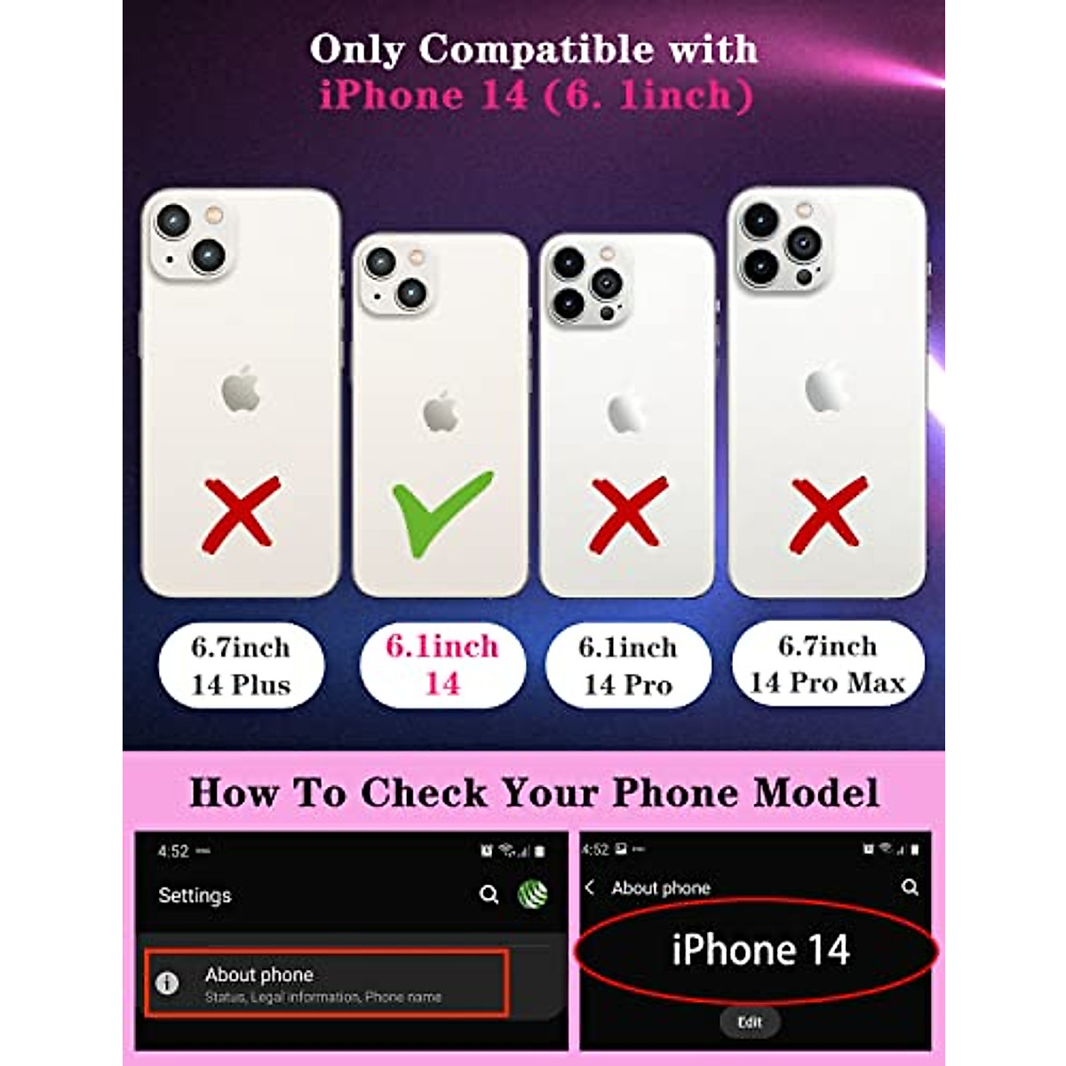 Goocrux (2in1 for iPhone 14 Case Skull Skeleton for Women Girls Cute Girly Phone Cover Cool Funny Gothic Design with Slide Camera Cover+Ring Holder Cases for iPhone14 6.1 inch