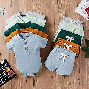 CIYCUIT Baby Boy Clothes 0 3 6 9 12 18 Months Romper Shorts Summer Outfits Blue 0-3 Months