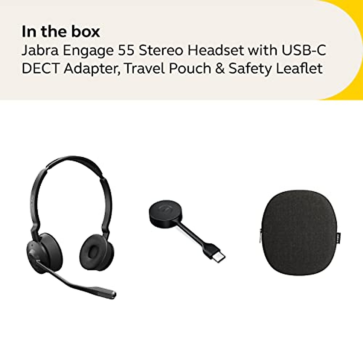 Jabra Engage 55 Stereo Wireless Headset with Link 400 USB-C DECT Adapter – Noise-Cancelling Microphone, Extensive Range, Hearing Protection – MS Teams Certified, Works with All Other Platforms – Black