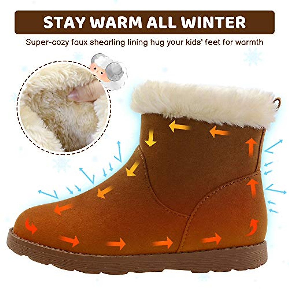 Girls Fuzzy Warm Winter Short Boots with Furry Faux Fur Lining Brown Size Little Kids US 11