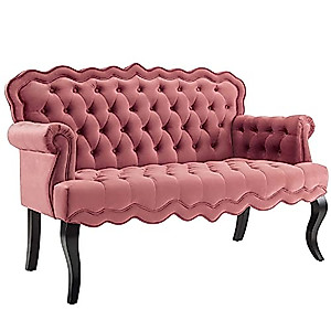 Modway Viola Tufted Velvet Modern Chesterfield Style Settee Loveseat In Dusty Rose