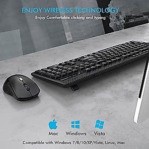 Wireless Keyboard and Mouse Combo, E-YOOSO 2.4GHz Full-Sized Ergonomic Wireless Computer Keyboard, 5 DPI Adjustable and 6 Button Cordless USB Mouse and Keyboard for Computer, Laptop, PC, Windows, Mac