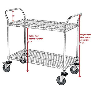 24" Deep x 48" Wide x 39" High 2 Tier Heavy Duty Chrome Wire Utility Cart