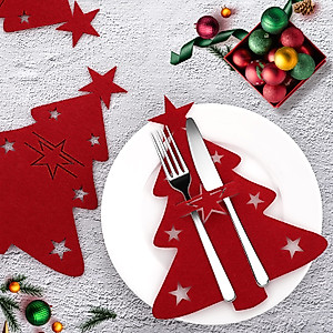 Molain Christmas Tree Cutlery Holders, 8pcs Christmas Cutlery Holders, Christmas Silverware Holders Set, Xmas Table Decorations, Pockets Knifes Forks Tableware Bags Dinnerware for Party Home Decor