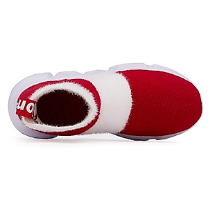 Santiro Kids High Tops Sneakers Big Boys Girls Slip On Shoes Lightweight Breathable Knit Tennis Walking Shoes Red 5 M US