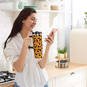 Flradish 30oz Tumbler with Handle, Orange Leopard Print Stainless Steel Tumbler with Lid and Straws Double Wall Vacuum Insulated Leakproof Coffee Travel Mug
