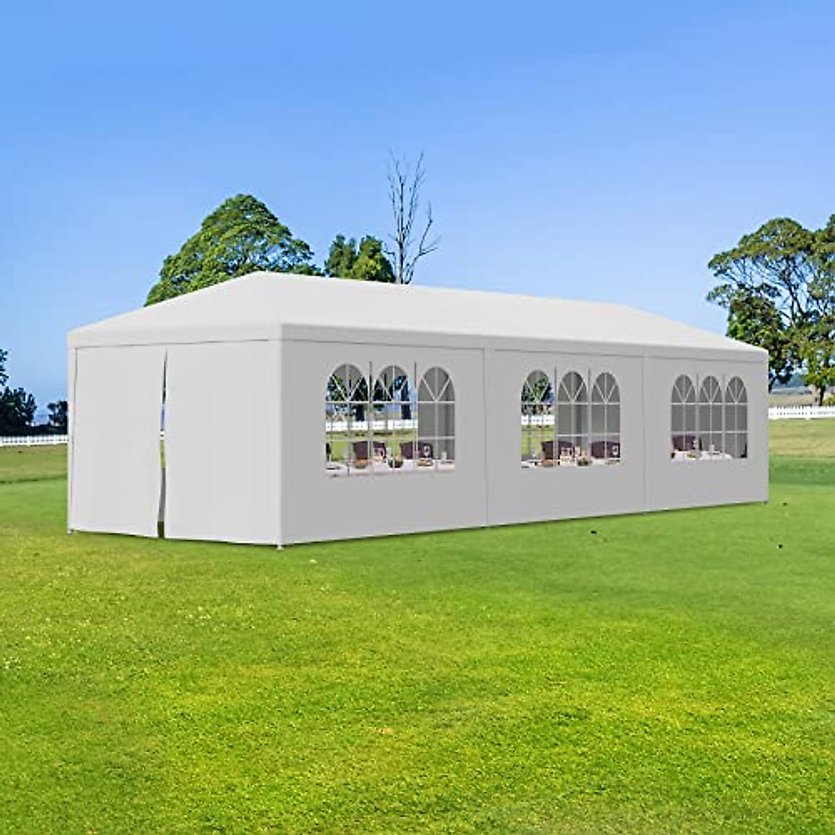 JupiterForce 10 x 30 Outdoor Wedding Party Tent Camping Shelter Gazebo Canopy with Removable Sidewalls Heavy Duty Tent Gazebo Storage BBQ Pavilion Canopy Cater Events, White(10' x 30')