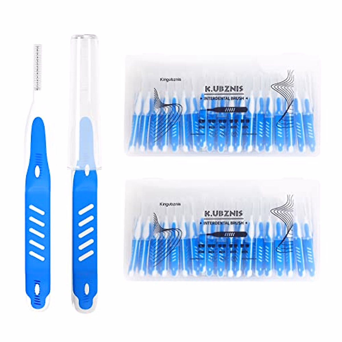 OUMJCING Interdental Brushes, Dental Brush Cleaner Toothpick Flossing Head Tooth Cleaning Tool with Portable Case for Tooth Cleaning(Blue) (Micro Tight Teeth)