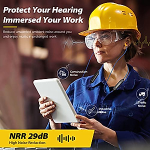 MIPEACE Bluetooth Work Earplugs Headphone, Wireless in-Ear Noise Isolating Earbuds,29dB Noise Reduction Headphone with Mic and Control,19+ Hours Battery for Lawn Mowing Industrial Construction(Black)