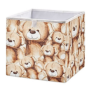 RunningBear Lovely Teddy Bear Storage Basket Storage Bin Square Collapsible Nursery Hamper Toy Storage Box Organizer for Makeup Closet Bathroom Bedroom