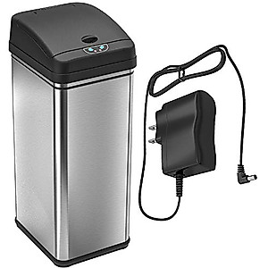 iTouchless 13 Gallon Sensor Trash Can with AC Adapter, Battery-Free Stainless Steel Automatic Bin with Odor Filter, Great for Kitchen and Office
