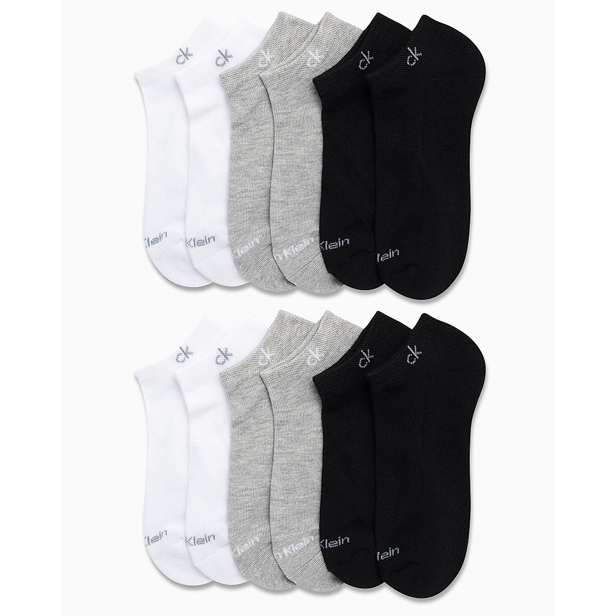 Calvin Klein Women's Athletic Socks - Lightweight Performance No Show Socks (12 Pack), Size Shoe Size 4-10, BlackWhiteGrey