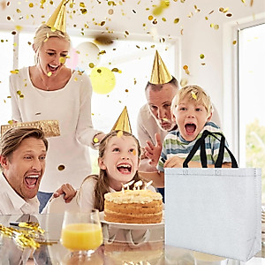 CHENGBAI TOTE Silver Reusable Gift Bags 12 Pcs, Holiday glitter bag Bulk with Base, Flashing Non Woven Gift Bags for Gift Wrapping, Birthdays, Weddings, Party, Christmas