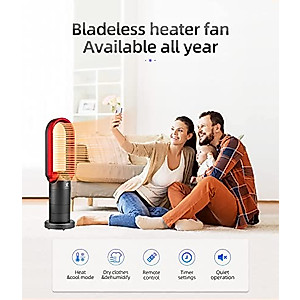 Bladeless Tower Fan & H13 HEPA Air Purifier & 1500W Space Heater 3in1, 120° Swing & 210° Tilt Head Table Fan, 29in. 35W Desk Fan with Remote, 9 Speeds 9H Timer Air Circulator for Home Office-Red