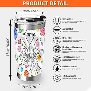 LOVELYPOD Personalized Mama Tumbler with Kids Names, You Hold Our Hands Also Our Hearts Drinking Cup, Custom Mothers Day Gifts For Mom from Daughter Son, Mama Gifts