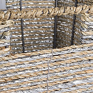 DII Trapezoid Seagrass Metallic Basket, 16x5x4-Set of 2, Silver