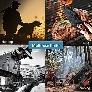 Purple Dragon Boning Knife Hand Forged Chef Knife with Leather Sheath Gift Box Bottle Opener Design Sharp Meat Butcher Cleaver Kitchen Knife for Kitchen Outdoor BBQ Camping