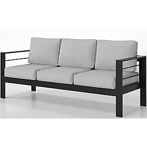 Kiss the Water Patio Couch Aluminum Outdoor Sofa with 3 Seats, All-Weather Metal Outdoor Couch with 5" Thick and Soft Cushion, Deep Seating Patio Sofa for Balcony, Porch, Backyard