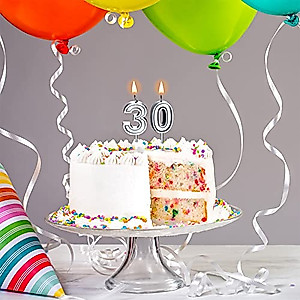 30th Birthday Candles Cake Numeral Candles Happy Birthday Cake Candles Topper Decoration for Birthday Anniversary Wedding Supplies Celebration (Silver)