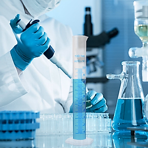 Baluue 100ml Plastic Graduated Cylinder, Transparent Measuring Cylinder with Precisely Blue Tick Marks Scientific Measuring Cylinder with Extra Stable Base for Laboratory Science Projects