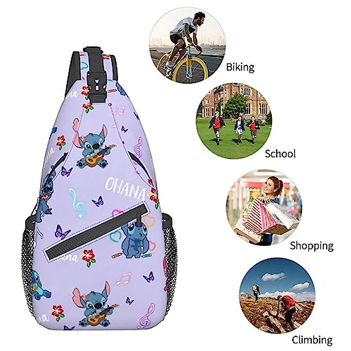 ISUNIET Unisex Chest Bags Crossbody Sling Backpack Travel Hiking Daypack for Women Men Stitch Shoulder Bag for Climbing Runners Cartoon Cute 15
