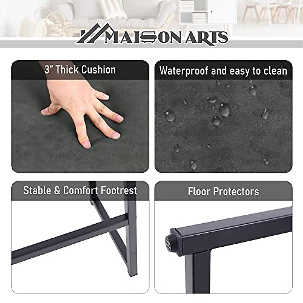 MAISON ARTS Grey Bar Stools Set of 2 Counter Height 24 Inches Saddle Stools for Kitchen Counter Backless Modern Barstools Upholstered Faux Leather Stools Farmhouse Island Chairs, Grey, 2pcs