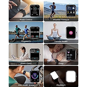 Vikie Smart Watch, Call Function, 2.0" Screen, IP67 Waterproof Smartwatch for iPhone & Android Phones with Bluetooth, Voice Assistant, Heart Rate/Blood Oxygen Monitor Fit Tracker for Women Men (Black)