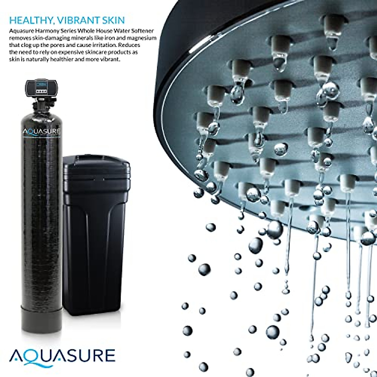Aquasure Harmony Series 64,000 Grains Whole House Water Softener Bundle with Automatic Digital Metered Control Head and Triple Purpose Sediment/GAC/Zinc Pre-Filters, Reduces Hardness (4-6 bathrooms)