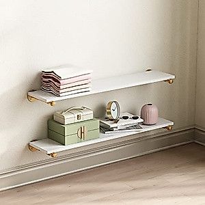HOMEKAYT Gold Clothing Rack Wall Mounted Garment Rack with Wooden Shelves Set of 3 for Office Bedroom Living Room-GOLD